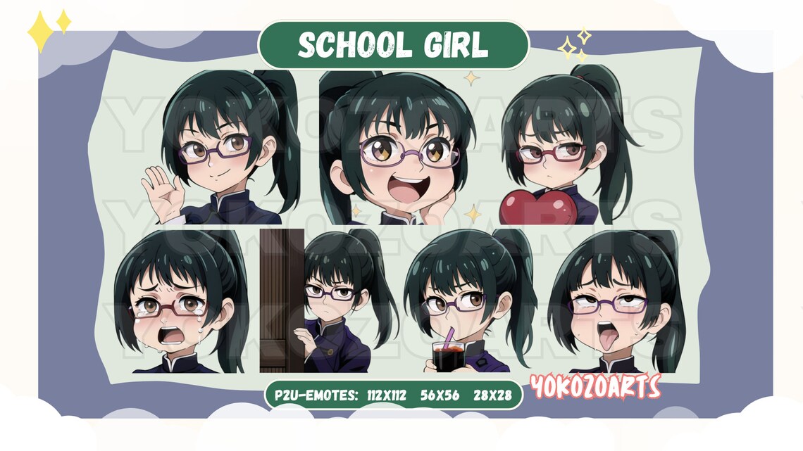 School Anime Weapon Girl, Anime Emotes, Chibi Emotes for Twitch/discord ...
