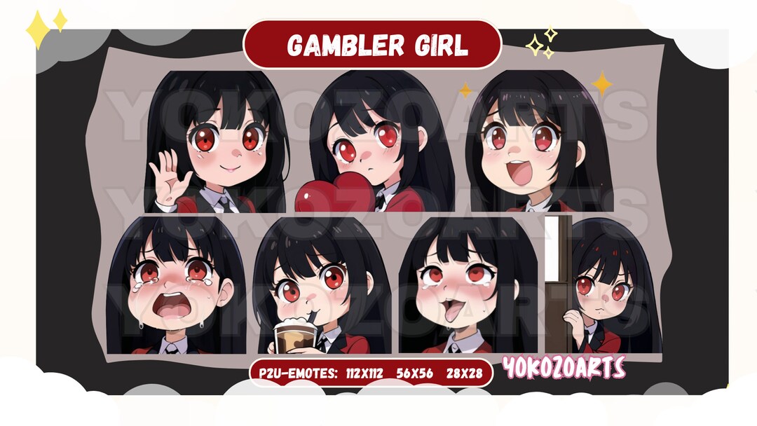 Gambler Anime School Girl, Anime Emotes, Chibi Emotes for Twitch ...
