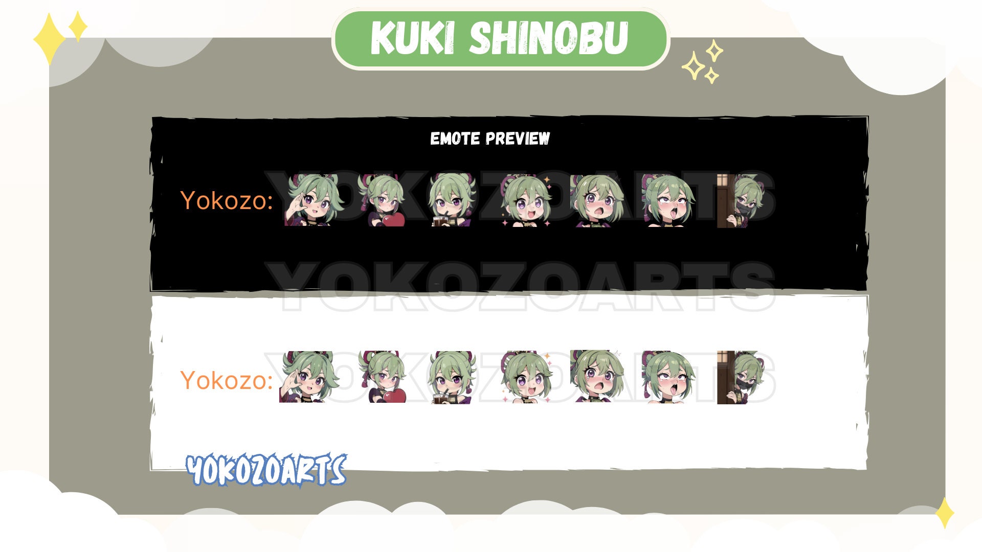 Genshin Impact Kuki Shinobu Emotes, Ready to Use Cute Chibi Emotes for ...