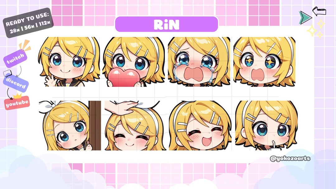 Vocaloid - Kagamine Rin Emotes, Chibi Emotes for Youtube/twitch/discord ...