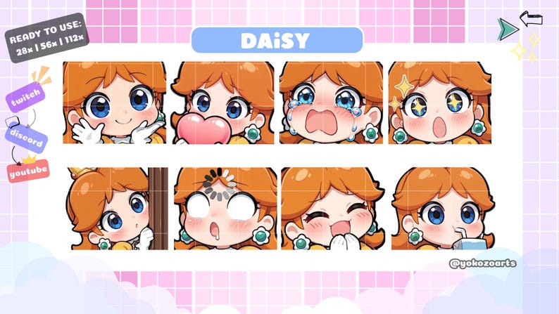 Emotes de la Princesa Daisy, Emotes Chibi para YouTube, Twitch y ...