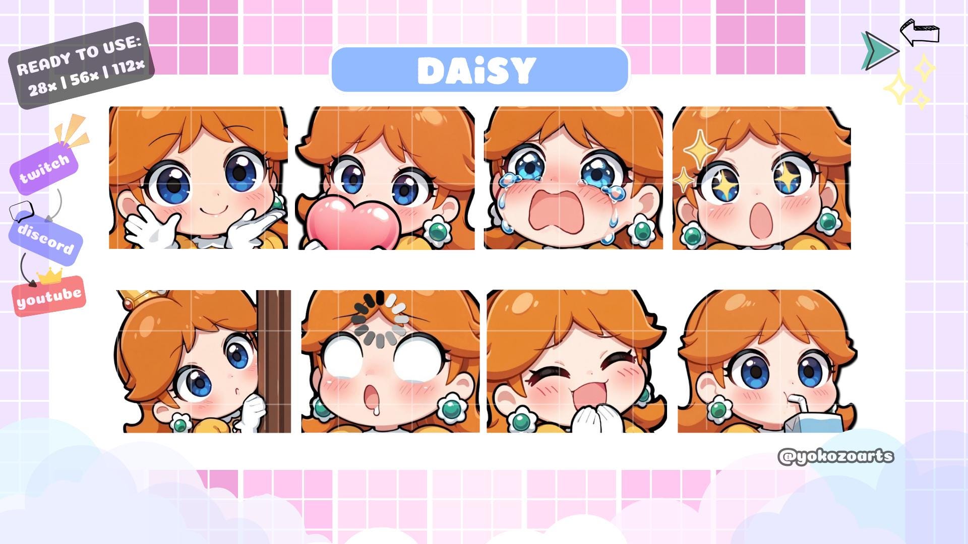 Princess Daisy Emotes, Chibi Emotes for Youtube/twitch/discord - Etsy