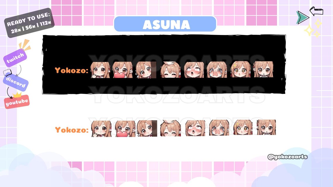 Asuna Emotes, Anime Emotes, Chibi Emotes for Twitch/discord/youtube - Etsy