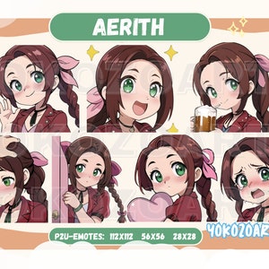 Final Fantasy 7 Aerith Gainsborough Emotes, Anime Chibi Emotes, Twitch ...
