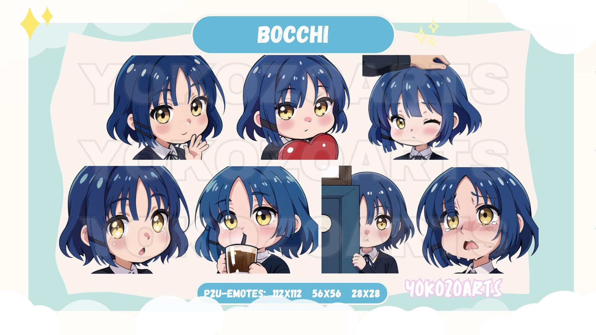 Cute Blue Hair Anime Girl, Anime Emotes, Chibi Emotes for Twitch ...