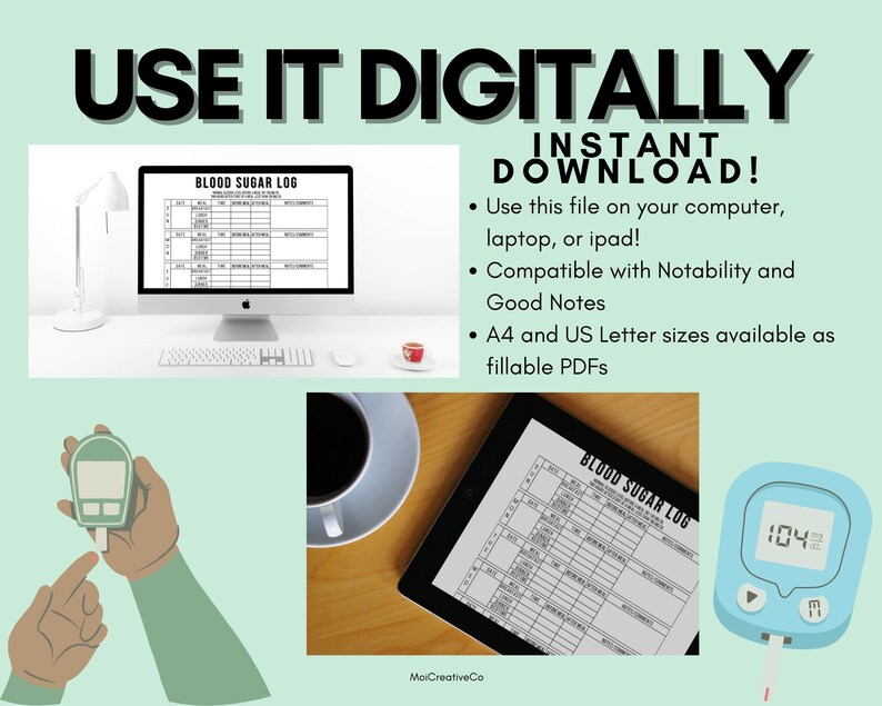 Blood Sugar Log | Diabetes Log | Printable Glucose Log | Daily Glucose ...