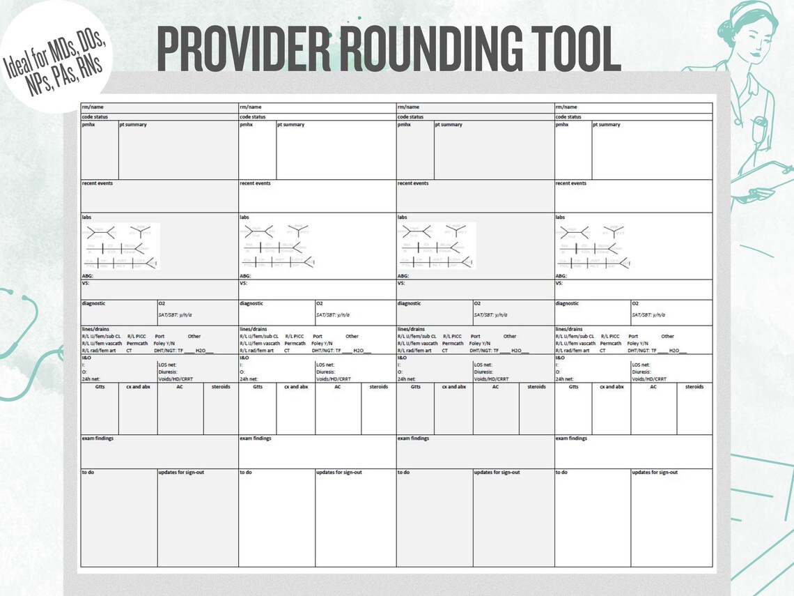 Provider Rounding Tool: Vertical Patient Sign-out Template (PDF) - Etsy