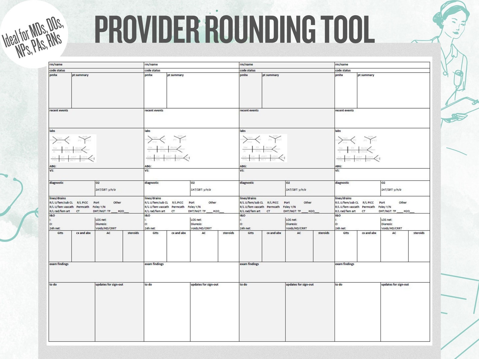 Provider Rounding Tool Vertical Layout for Physician, Nurse ...