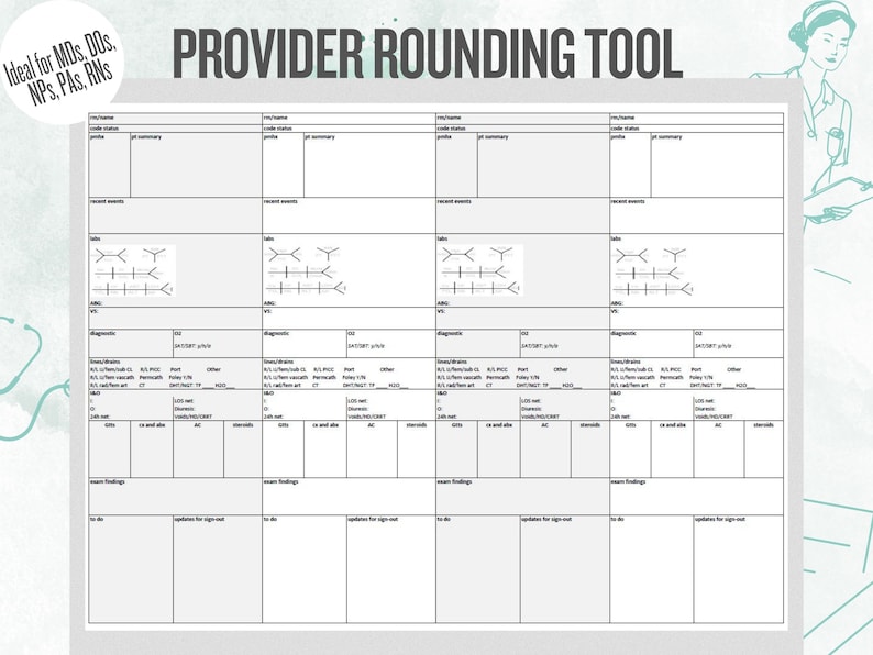 Provider Rounding Tool: Vertical Patient Sign-out Template (PDF) - Etsy