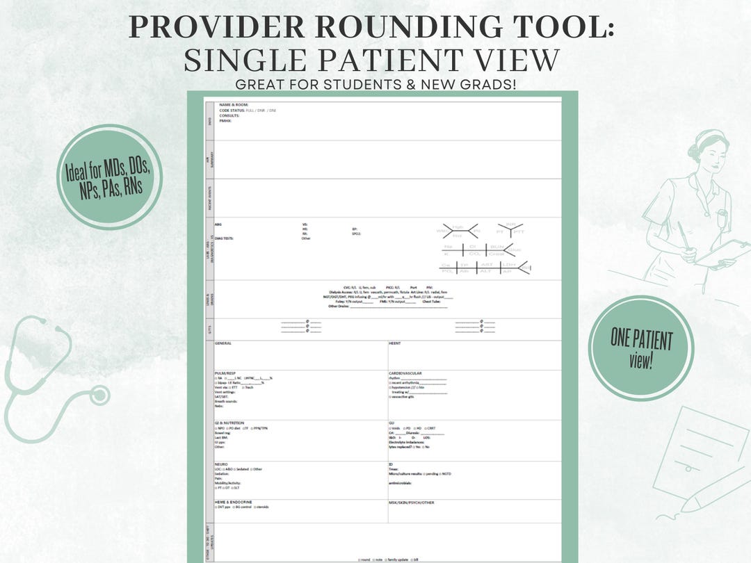 Provider Rounding Tool: Single Patient Template (PDF) - Etsy