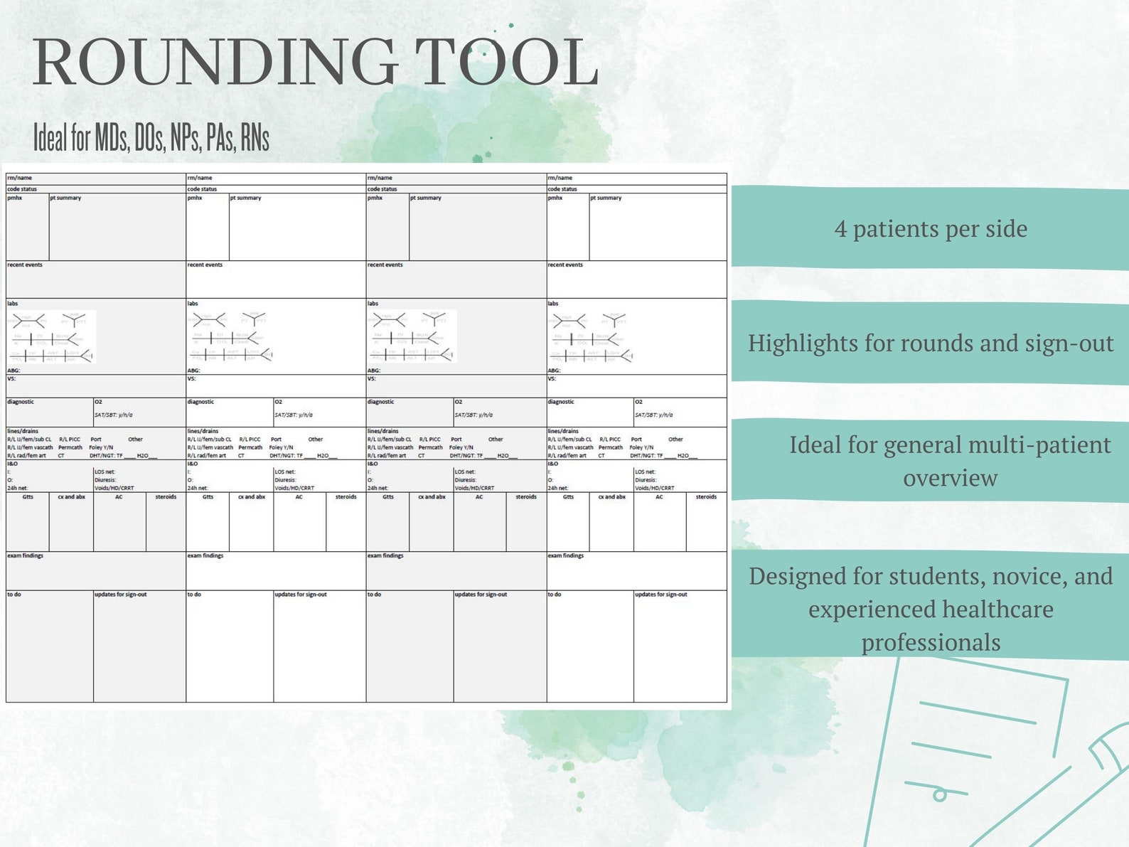 Provider Rounding Tool: Vertical Patient Sign-out Template (PDF) - Etsy