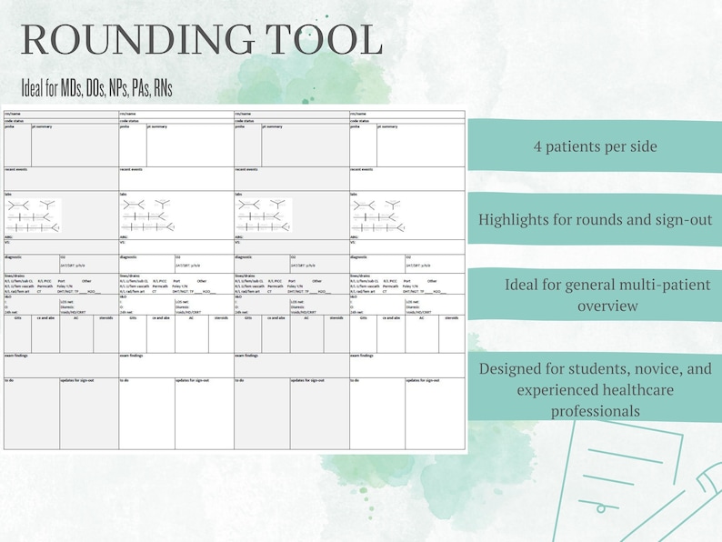 Provider Rounding Tool: Vertical Patient Sign-out Template (PDF) - Etsy