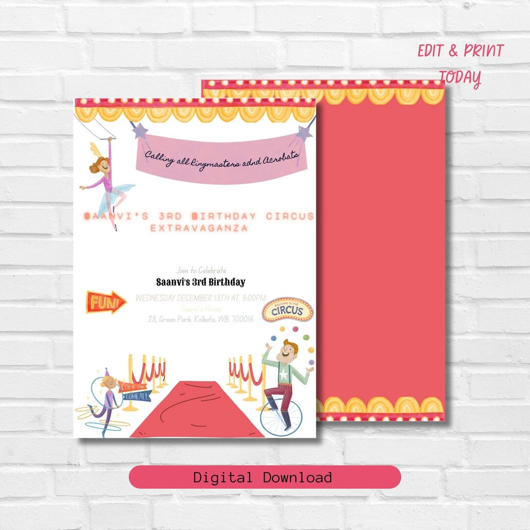 Join the Circus Birthday Invitation Birthday Board Poster - Etsy