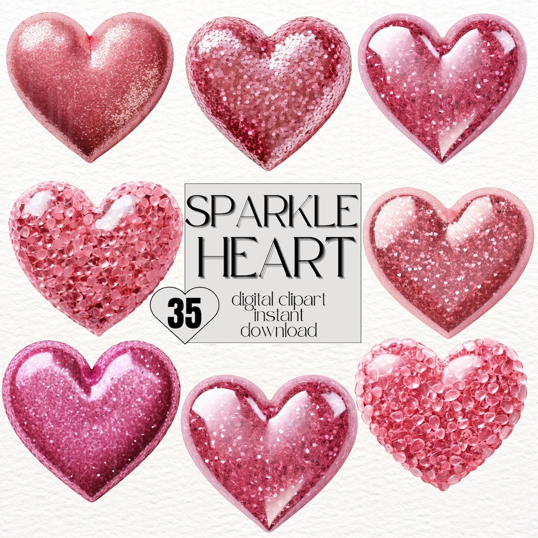 35x Clipart Sparkly Heart Clipart Sequins Heart Clipart Rhinestone ...