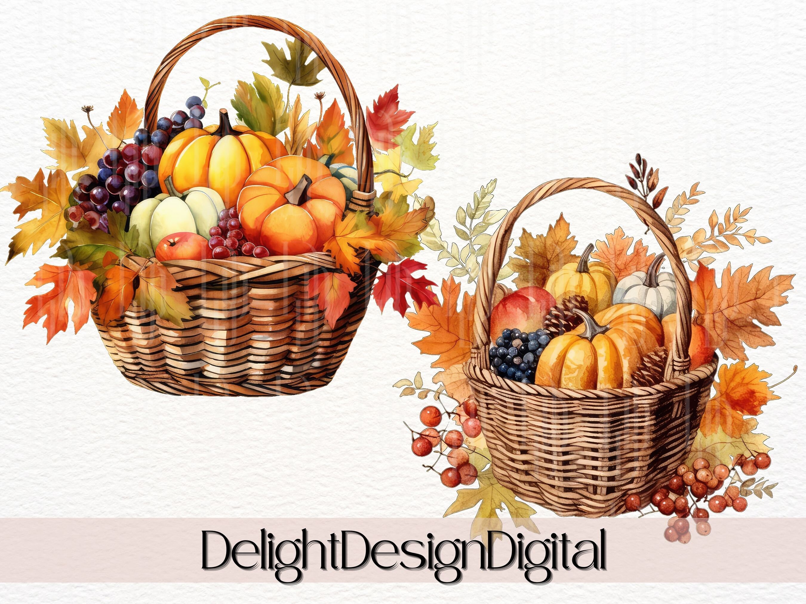 12x Clipart Fall Basket Clipart Autumn Basket Watercolor - Etsy