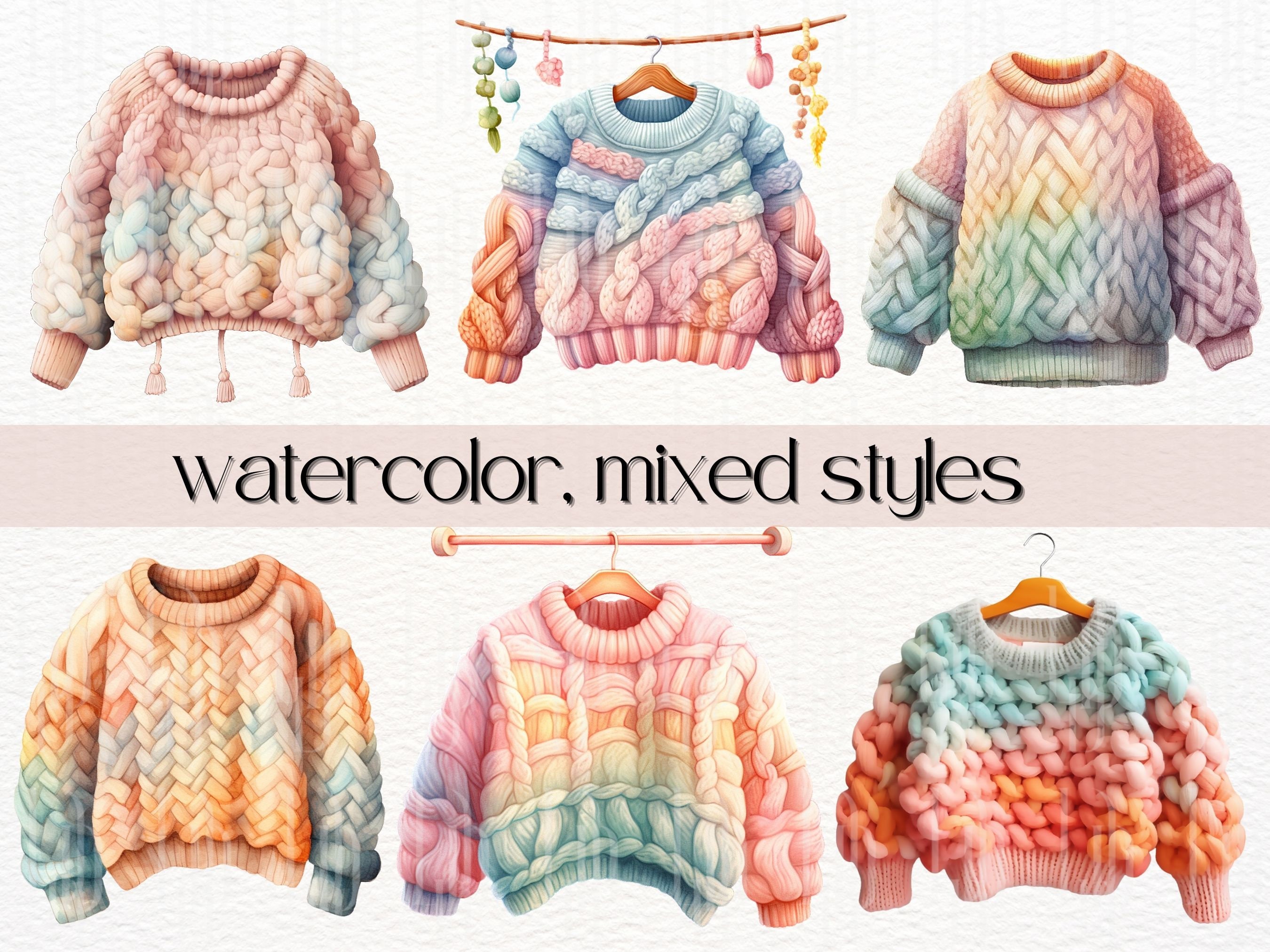 24x Clipart Pastel Sweater Watercolor Clipart Spring Sweater Watercolor ...