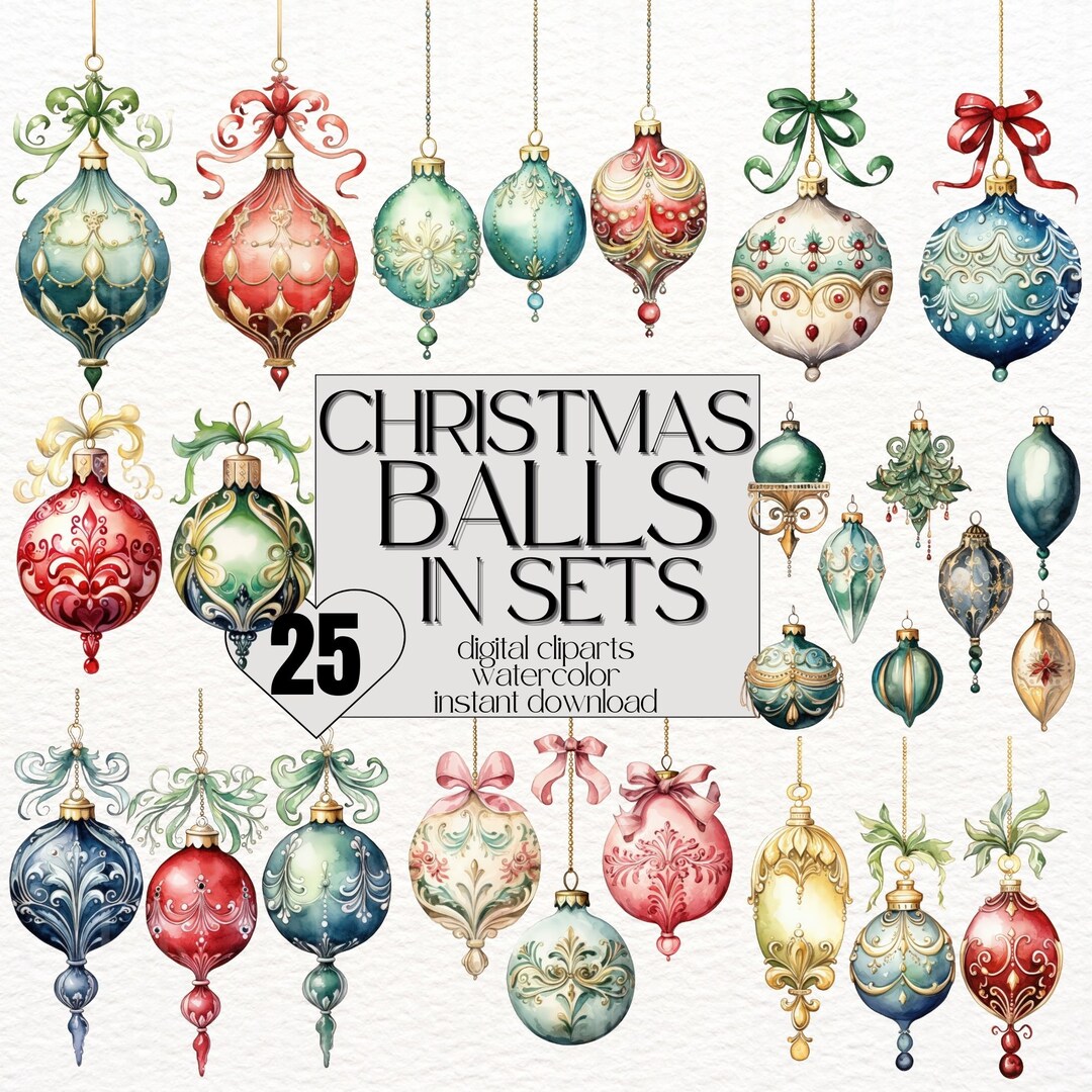 25x Clipart Christmas Baubles Watercolor Clipart Christmas Balls ...