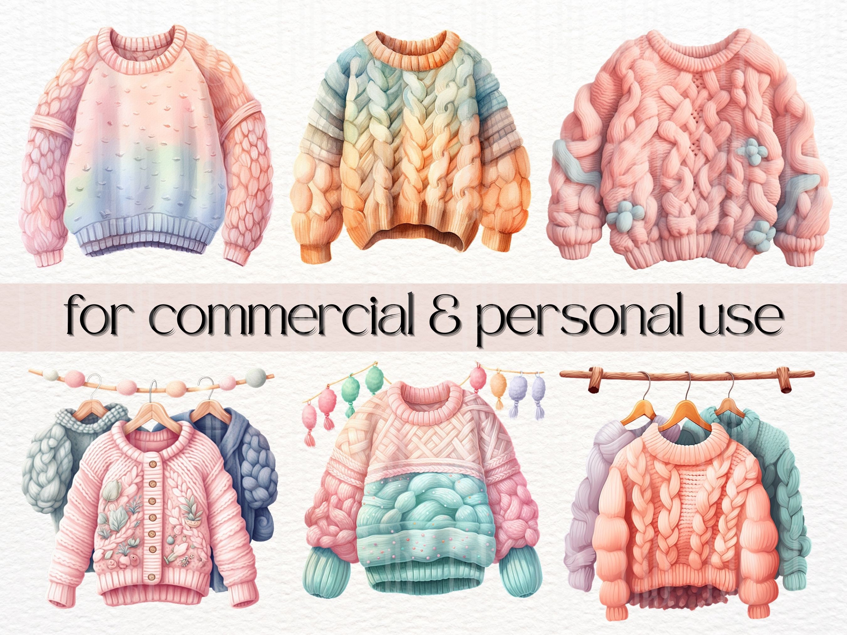 24x Clipart Pastel Sweater Watercolor Clipart Spring Sweater Watercolor ...