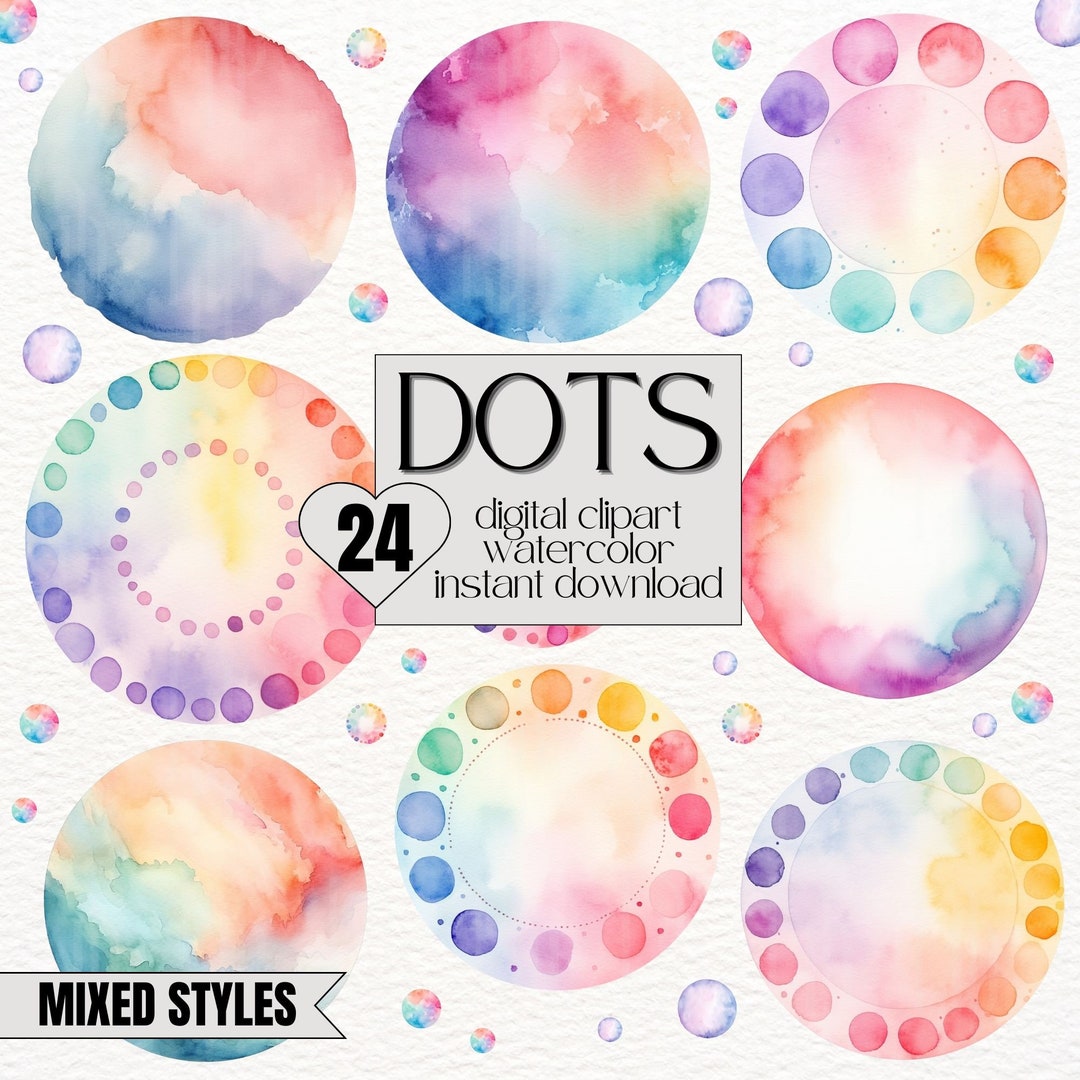 24x Clipart Dots Watercolor Dot Clipart Rainbow Dots Pastel - Etsy