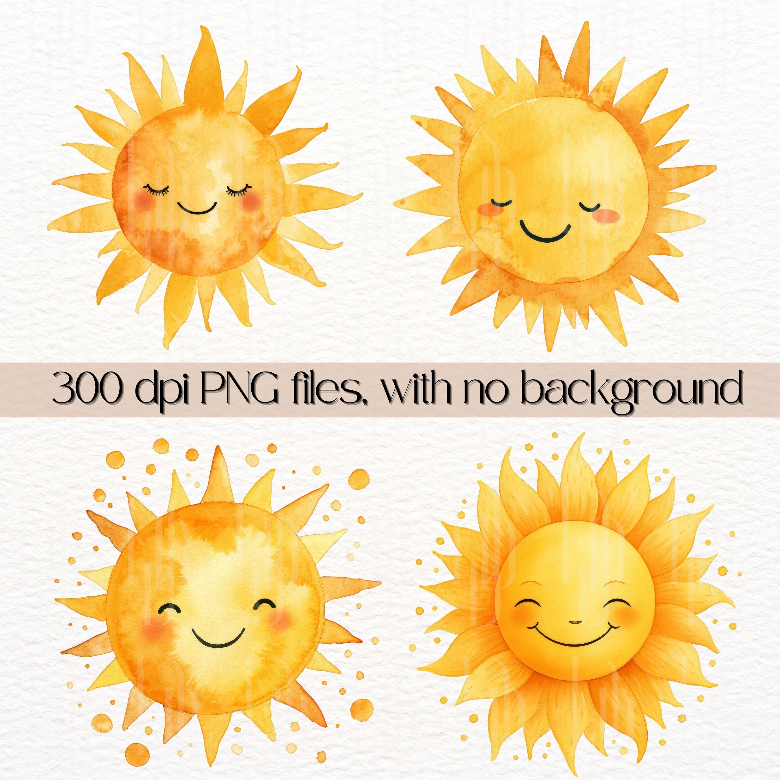 30x Clipart Sun Watercolor Happy Sun Clipart Nursery Sunny Clipart ...
