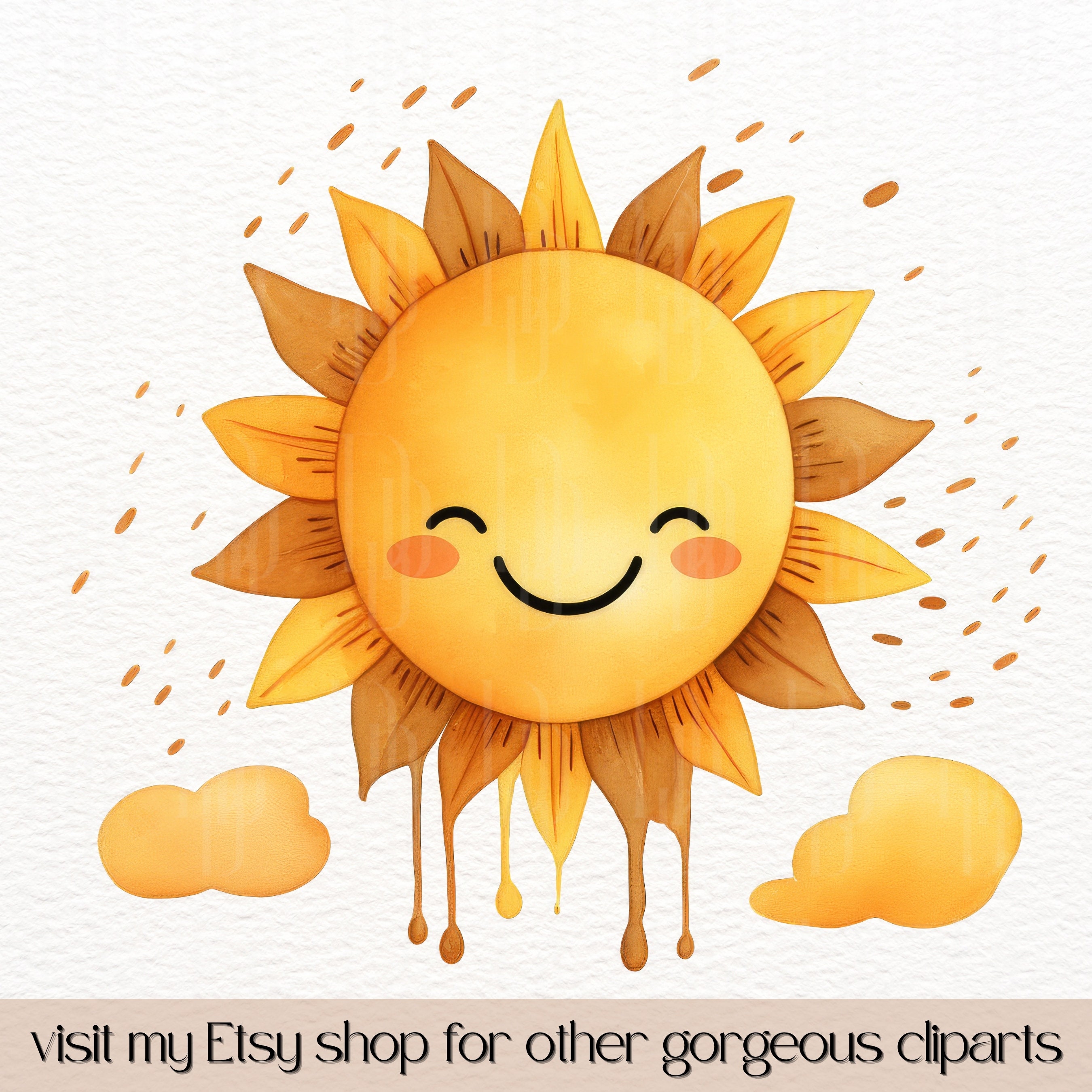 30x Clipart Sun Watercolor Happy Sun Clipart Nursery Sunny Clipart ...