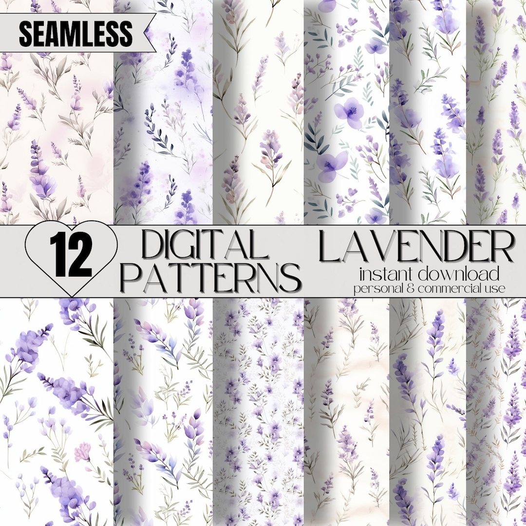 12x Lavender Digital Paper Clipart Floral Pattern Digital Pattern ...