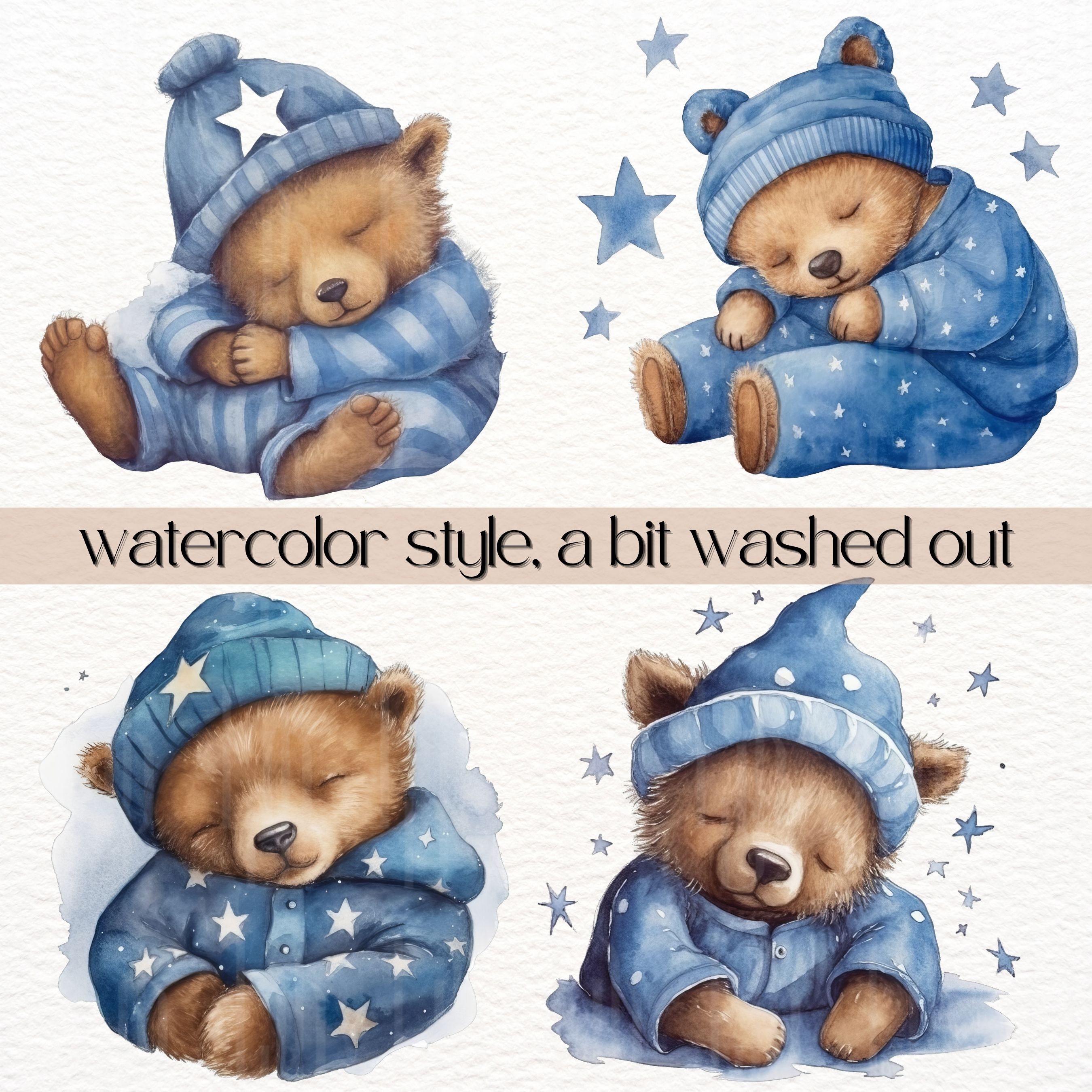 20x Clipart Cute Bear Nap Watercolor Clipart Cute Nursery Bear Napping ...