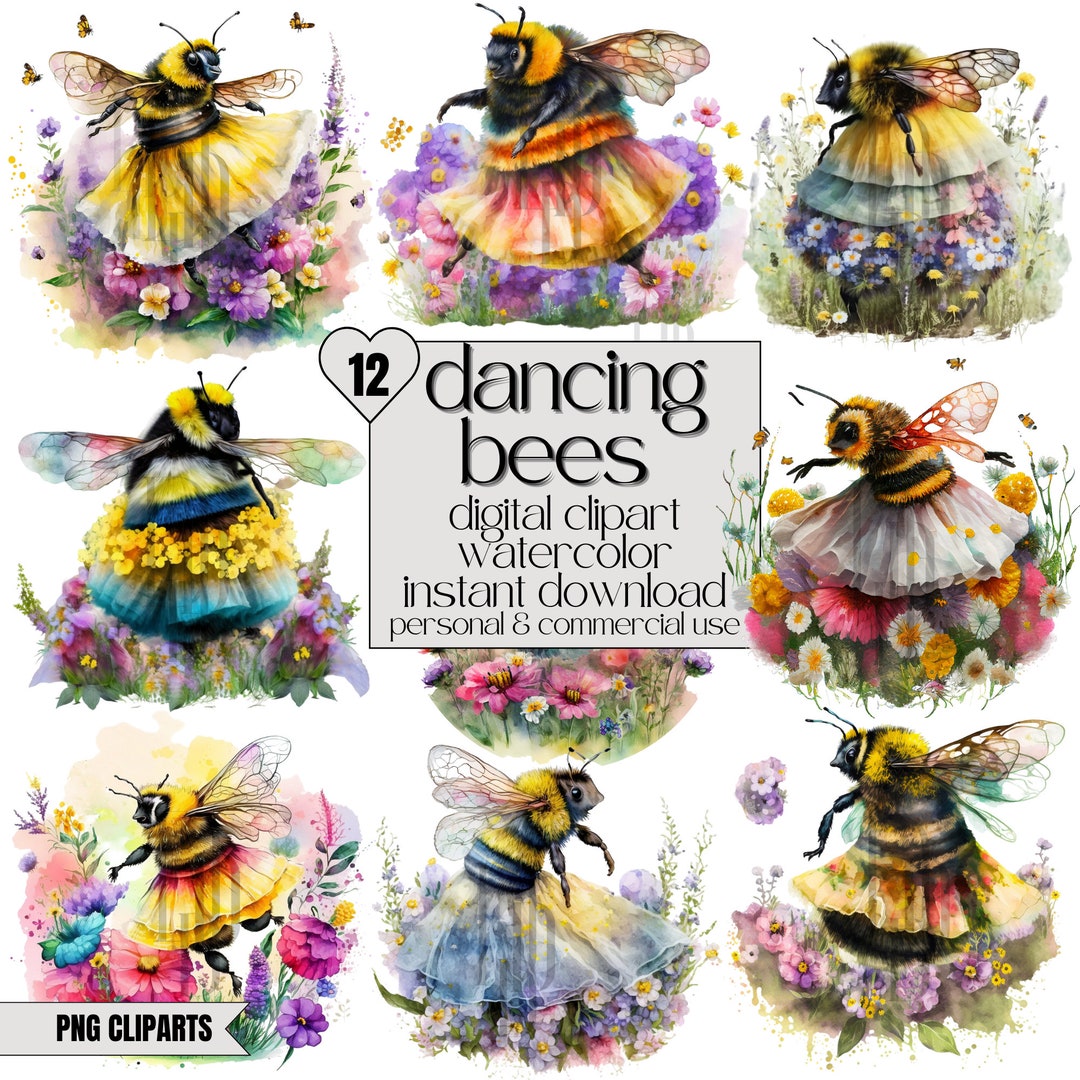 12x Clipart Watercolor Bees Clipart Bees Dancing Clipart - Etsy