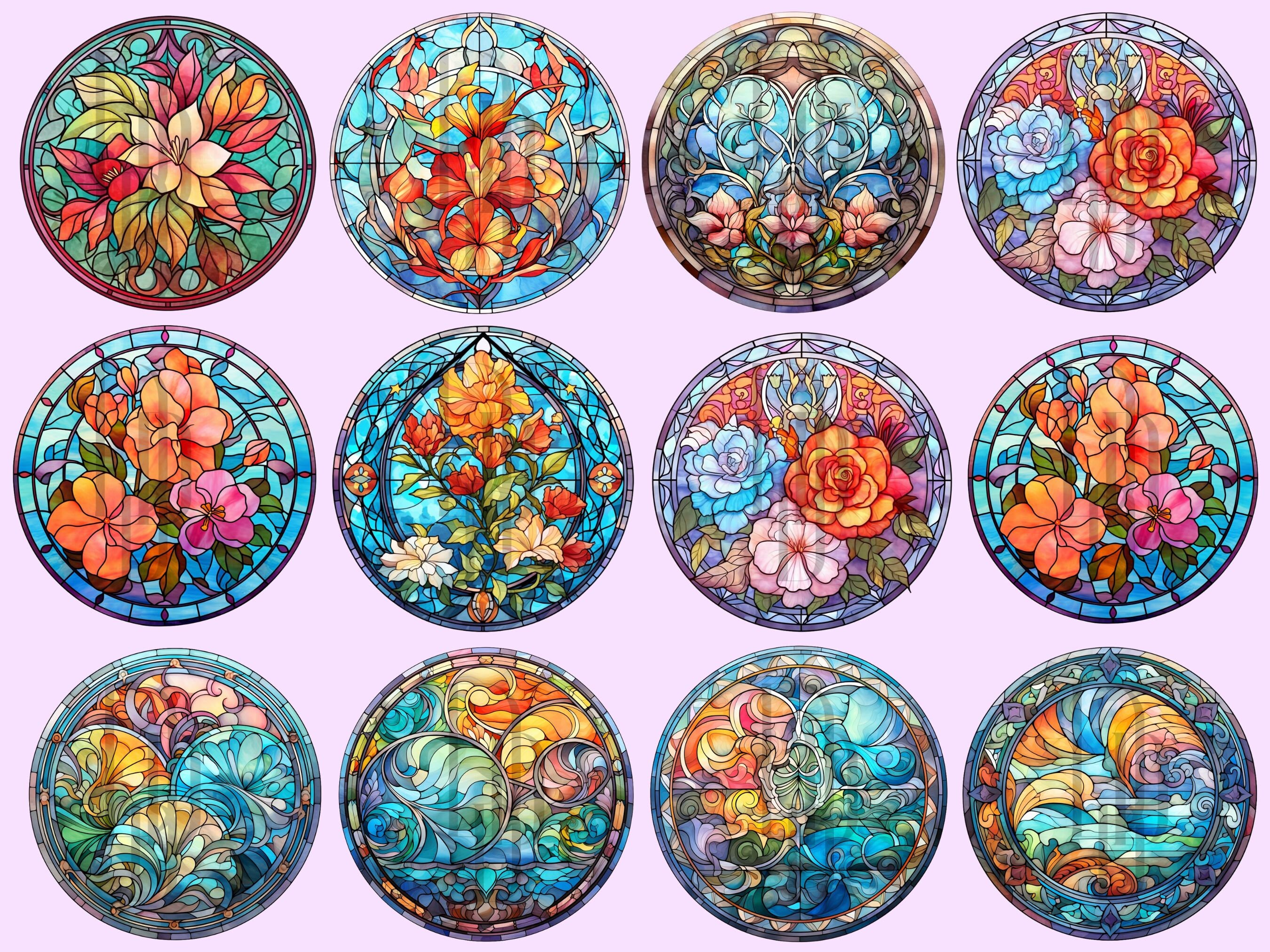 80x Clipart Stained Glass Flower Clipart Glass Stained Clip Art Card ...