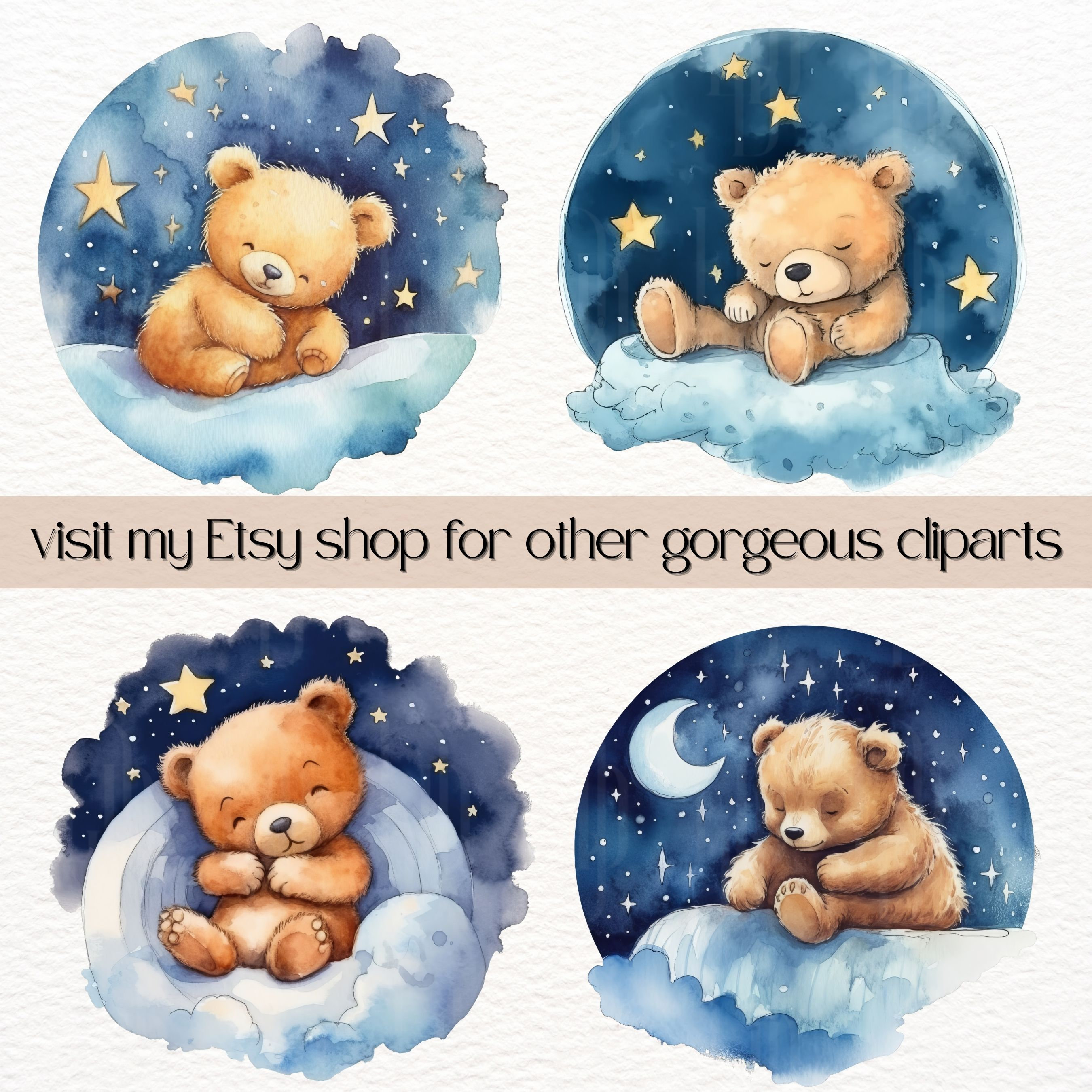 20x Clipart Cute Bear Nap Watercolor Clipart Cute Nursery Bear Napping ...