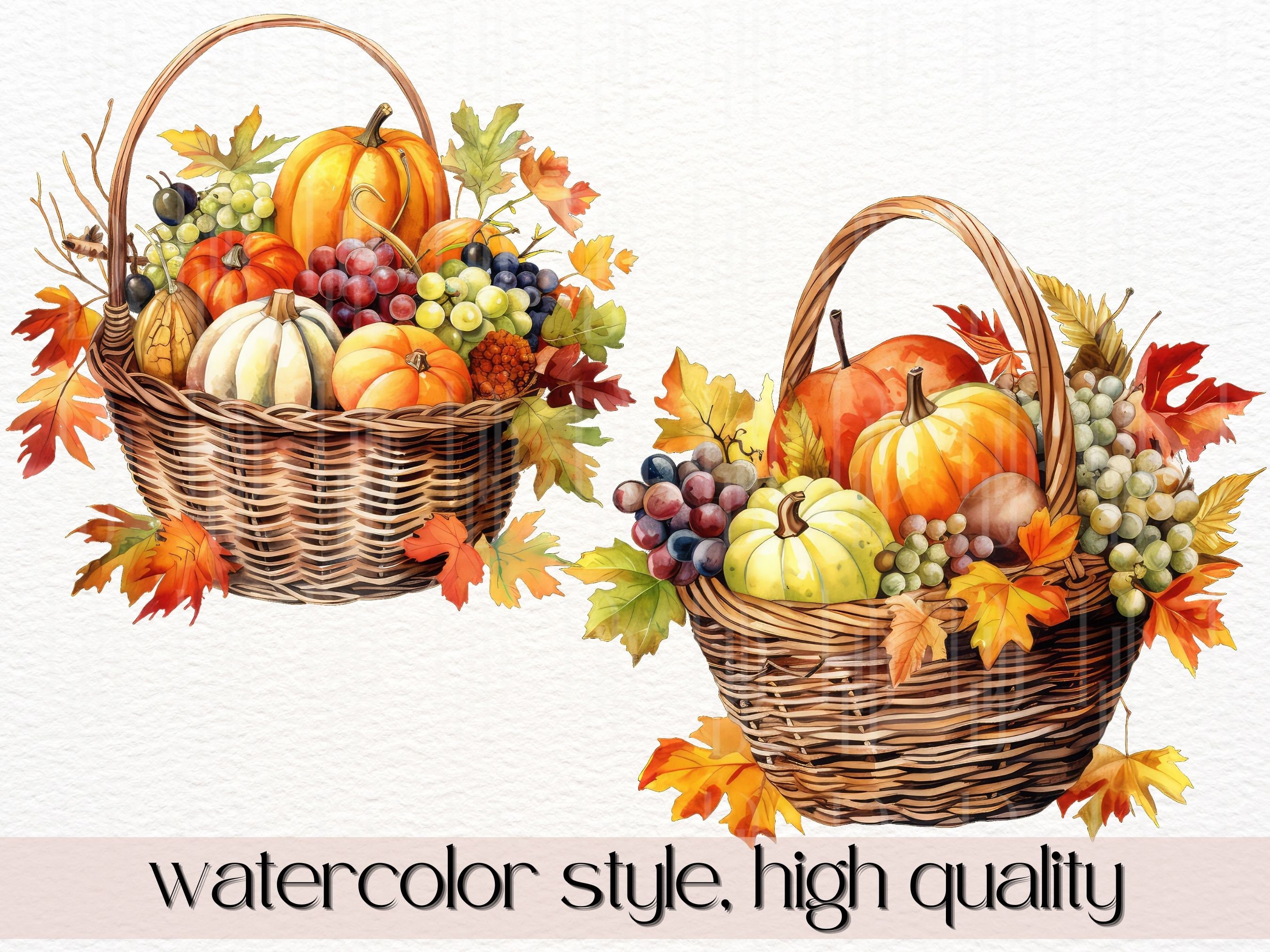 12x Clipart Fall Basket Clipart Autumn Basket Watercolor - Etsy