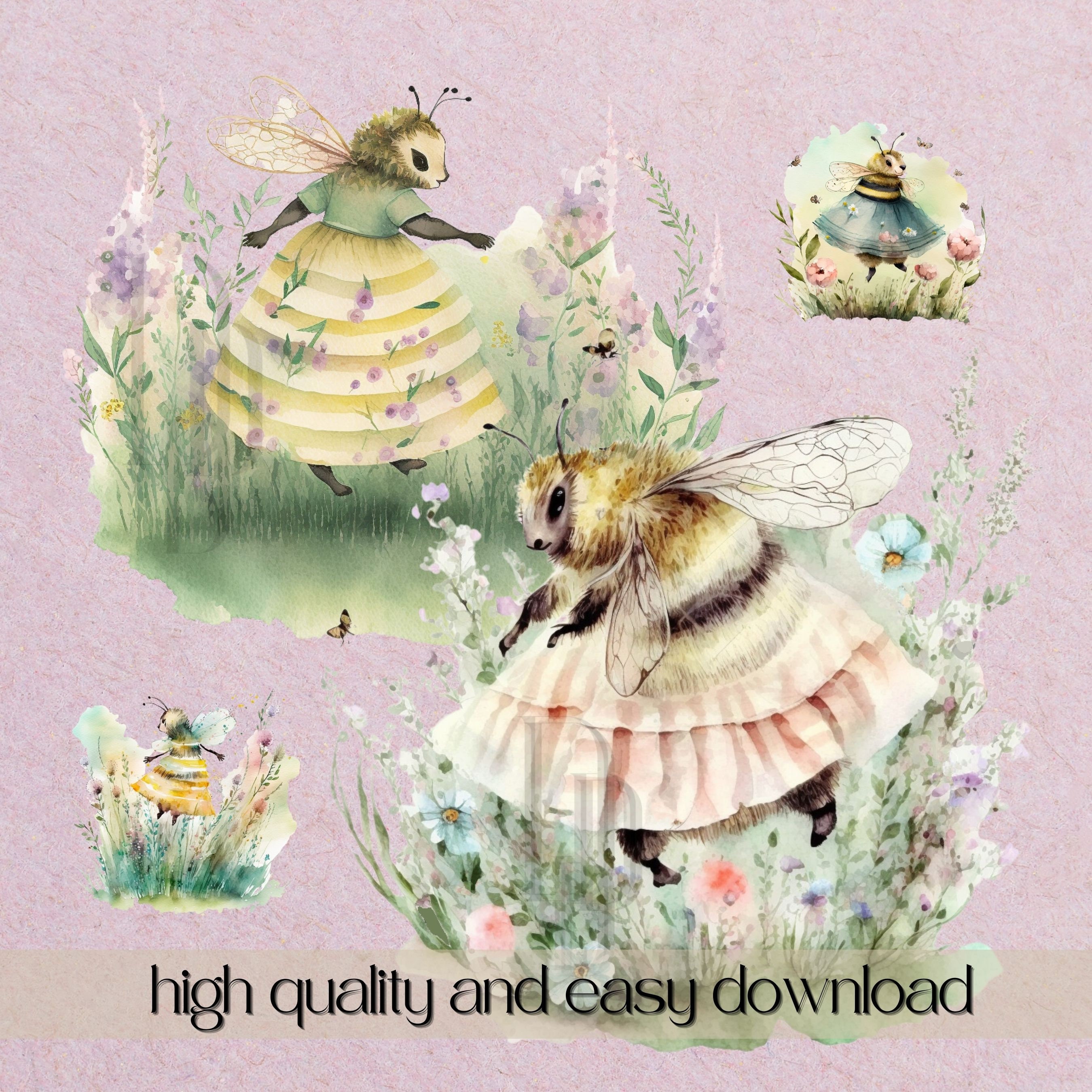 10x Clipart Watercolor Bees Clipart Bees Dancing Clipart - Etsy