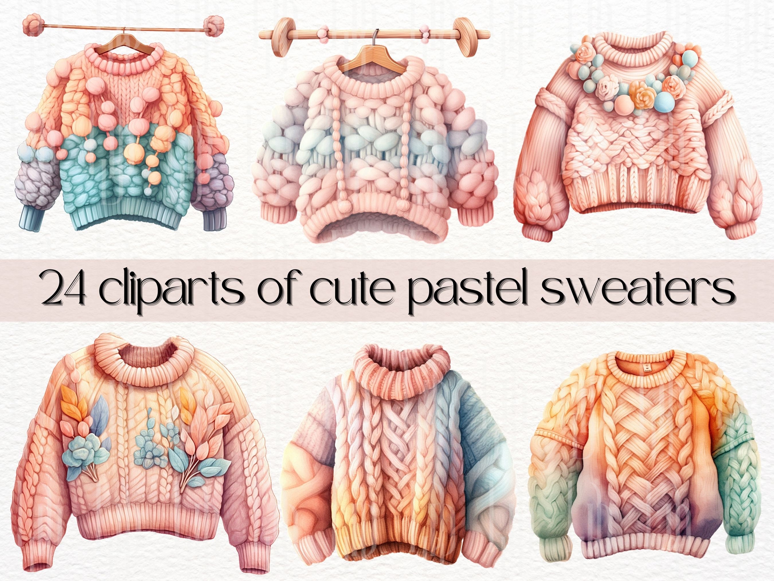 24x Clipart Pastel Sweater Watercolor Clipart Spring Sweater Watercolor ...
