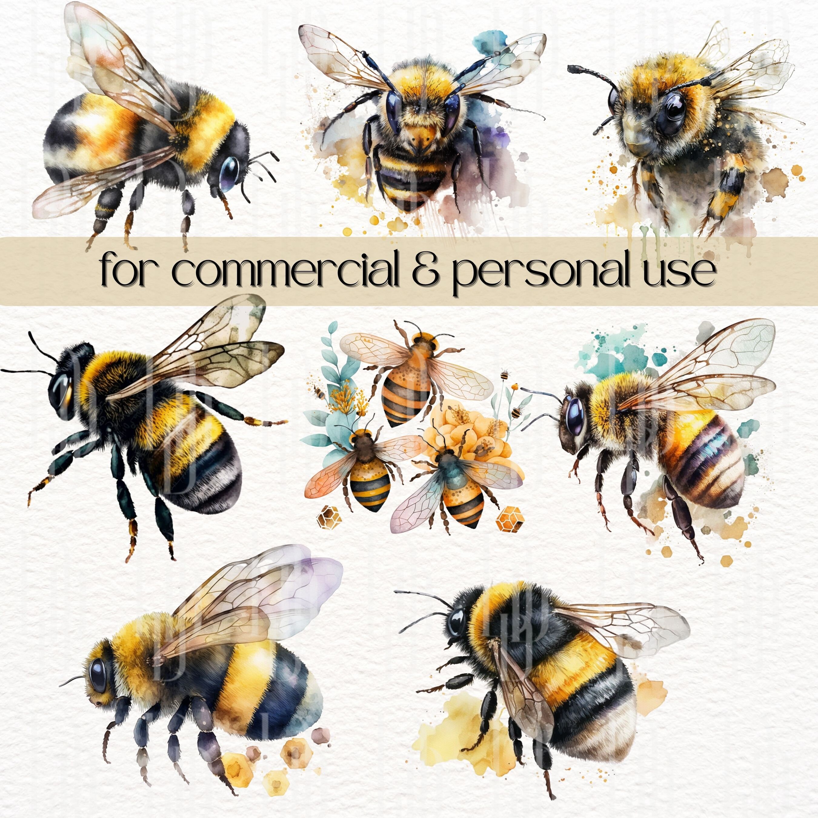 25x Clipart Watercolor Bees Clipart Bumblebee Summer Bee Clipart Honey ...