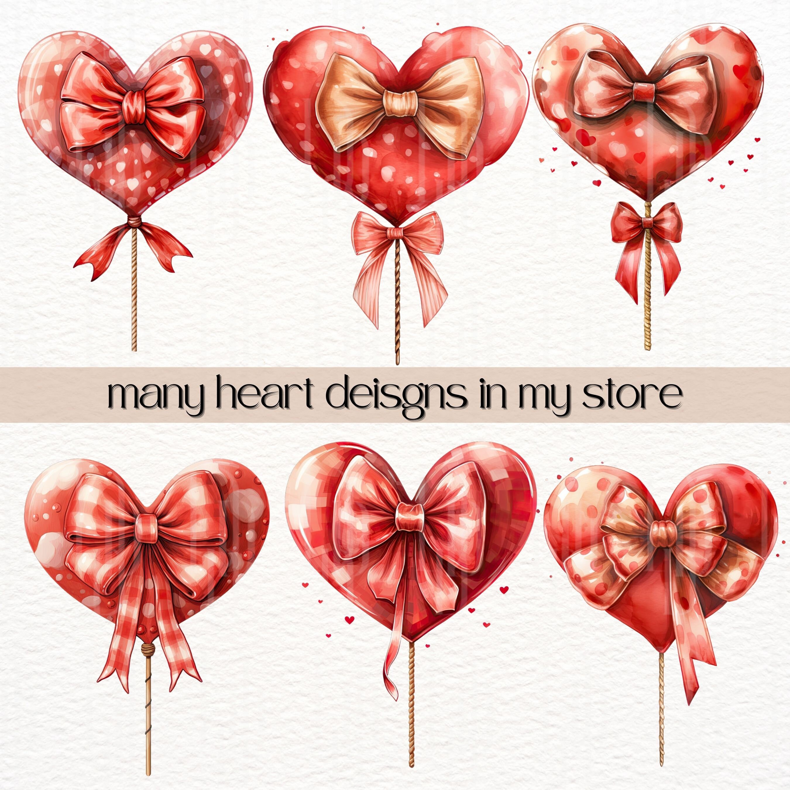 50x Clipart Heart on Stick Clipart Watercolor Heart With Bow Clipart ...