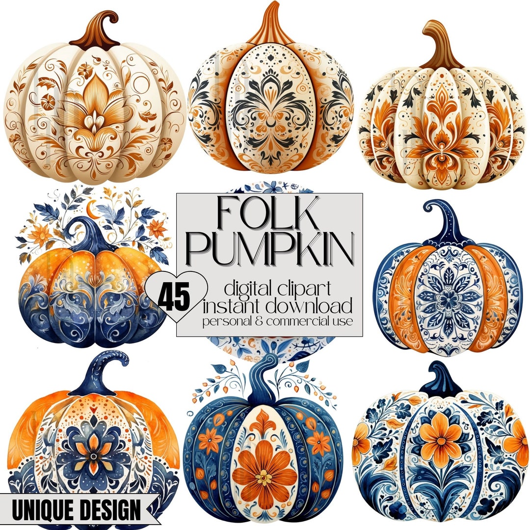 45x Clipart Pumpkin Halloween Clipart Folk Style Pumpkin Decor - Etsy