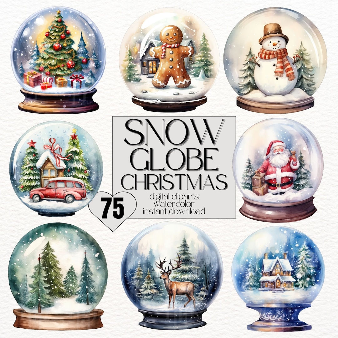 75x Clipart Snow Globe Watercolor Clipart Winter Wonderland - Etsy