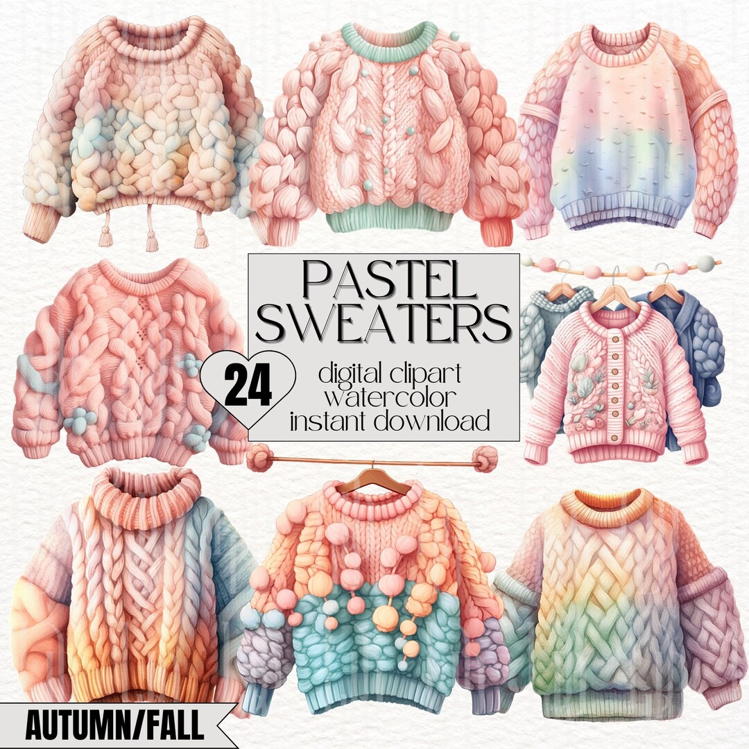 24x Clipart Pastel Sweater Watercolor Clipart Spring Sweater Watercolor ...