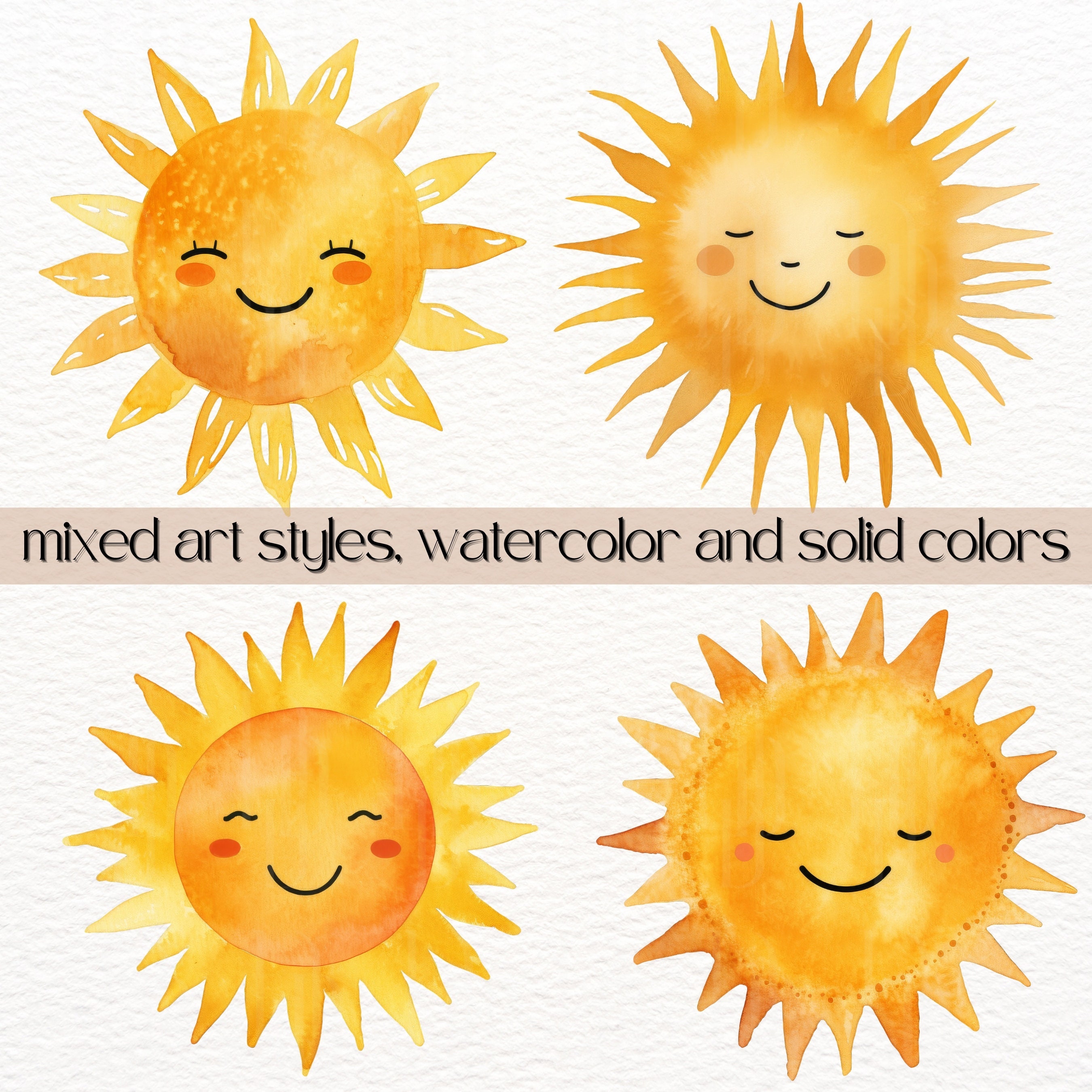 30x Clipart Sun Watercolor Happy Sun Clipart Nursery Sunny Clipart ...
