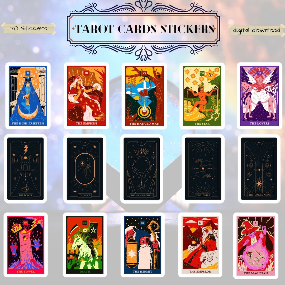70 Pcs Tarot Card Stickers Pack, Digital Tarot Stickers for Scrapbook ...