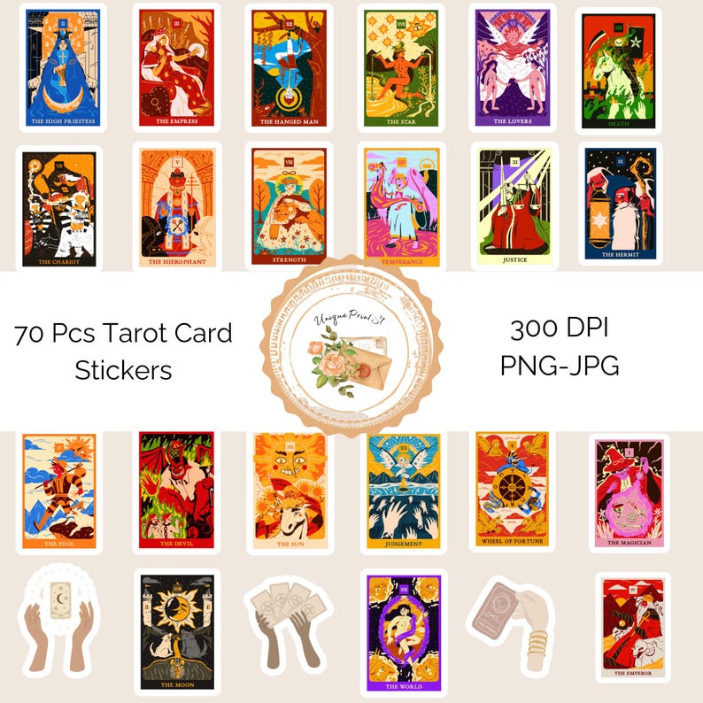 70 Pcs Tarot Card Stickers Pack, Digital Tarot Stickers for Scrapbook ...