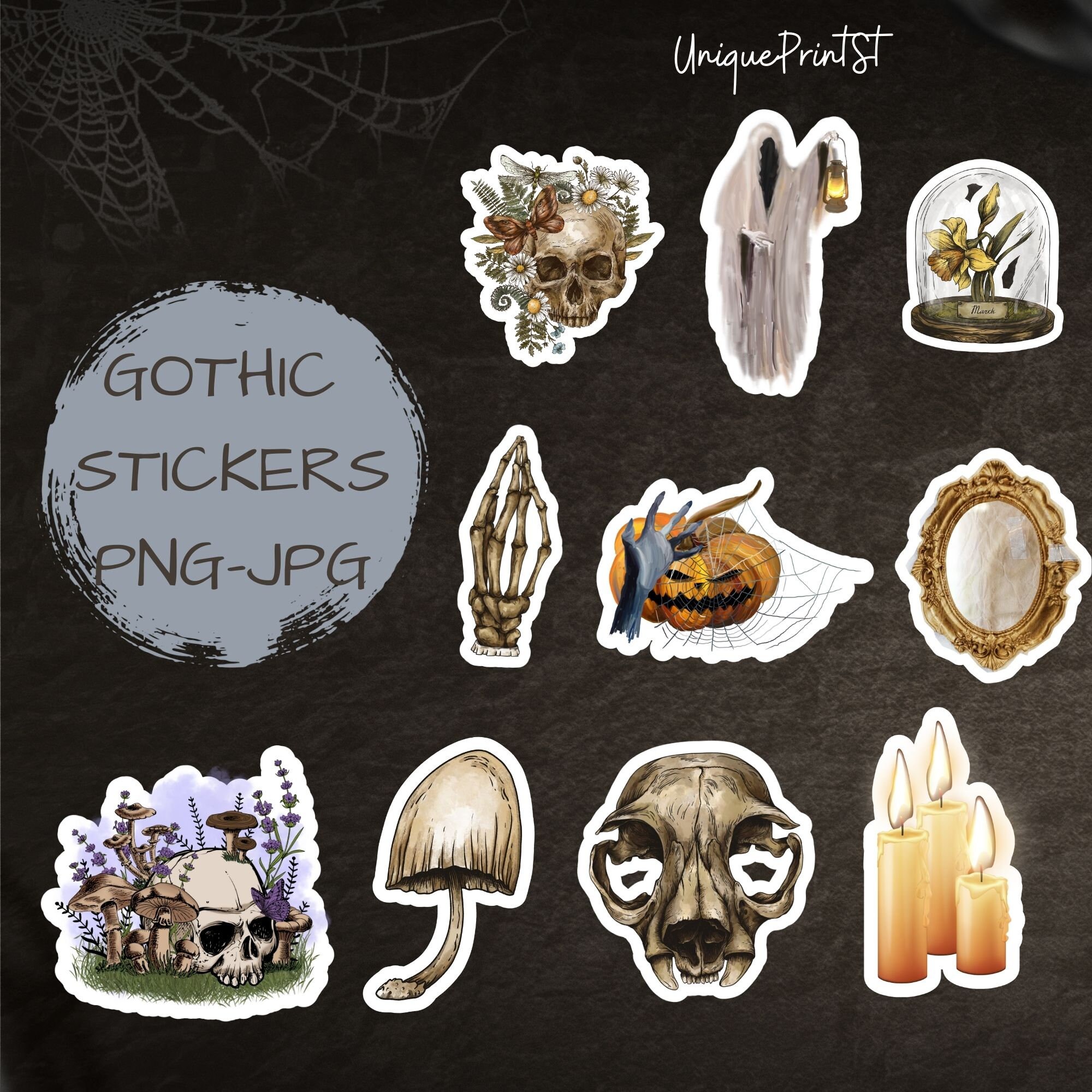 45 Pcs Gothic Stickers-part 1, Skull Printable Stickers, Cool Gothic ...