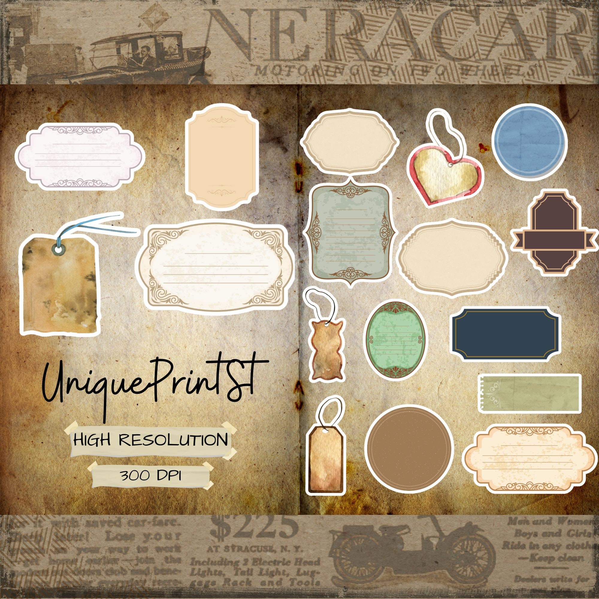 Vintage Printable Label Stickers, Digital Label Collectors Kit, Vintage ...