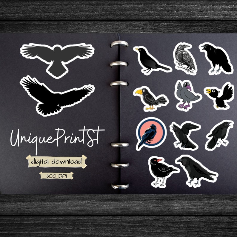 Crow/raven Printable Stickers, 51 Gothic Raven Stickers for Laptop ...