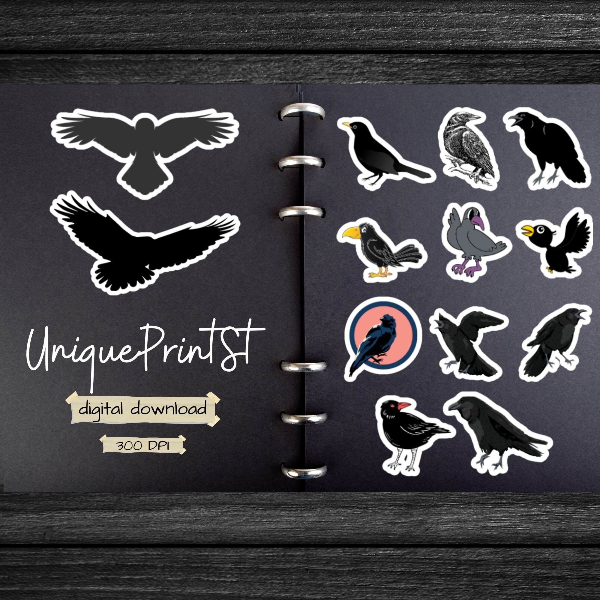 Crow/raven Printable Stickers, 51 Gothic Raven Stickers for Laptop ...