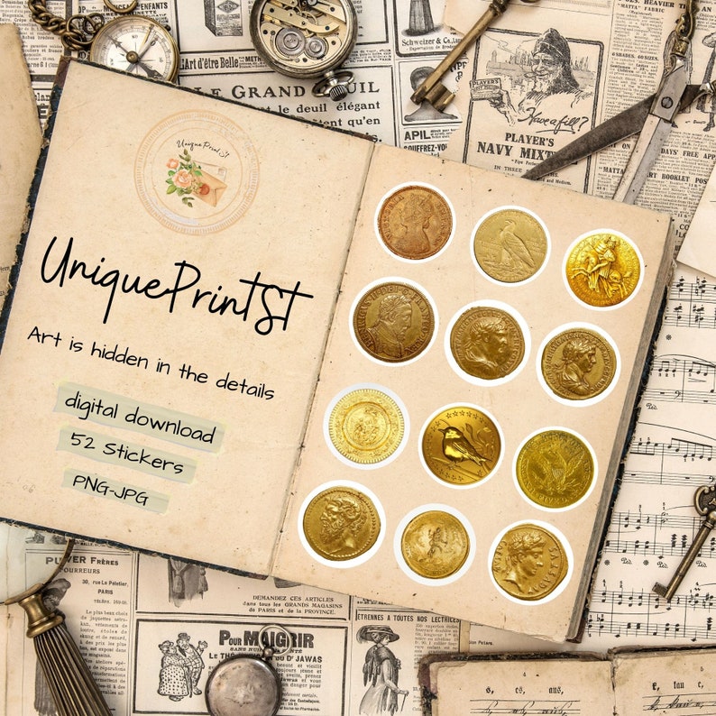 Antique Coin Stickers ,coin Scrapbook Stickers,collectible Coin ...