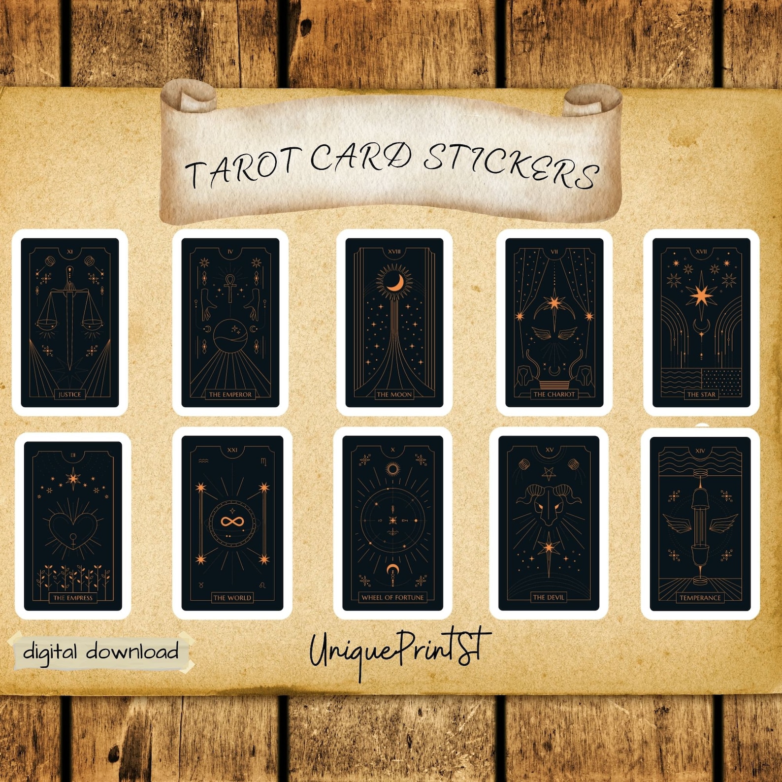 70 Pcs Tarot Card Stickers Pack, Digital Tarot Stickers for Scrapbook ...