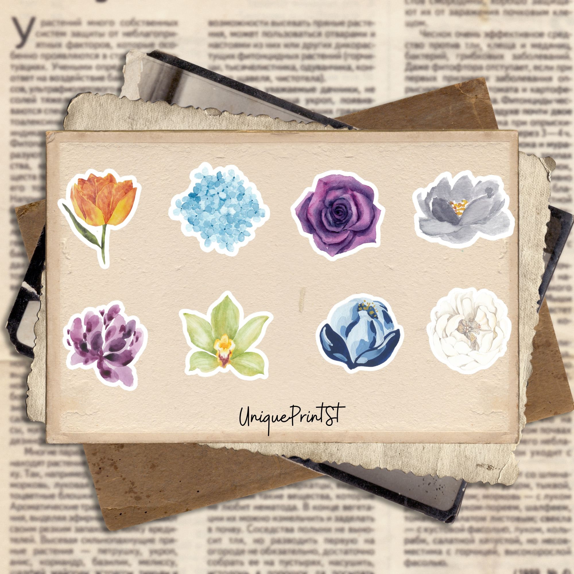 Watercolor Flower Printable Stickers, 56 Flower Sticker Designs Bundle ...
