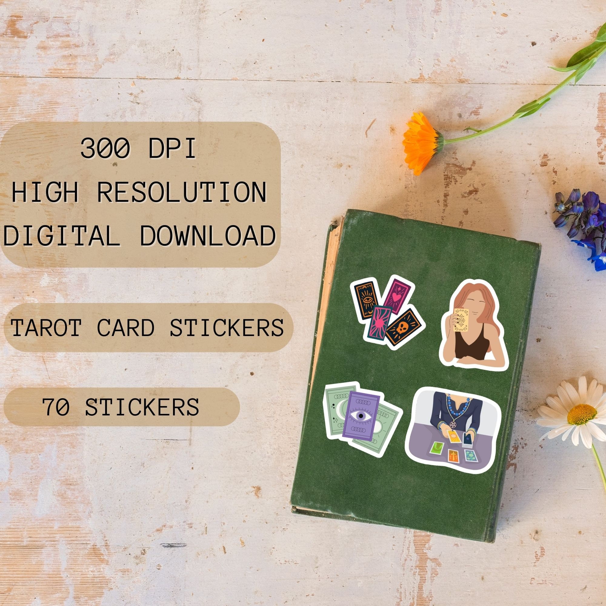 70 Pcs Tarot Card Stickers Pack, Digital Tarot Stickers for Scrapbook ...