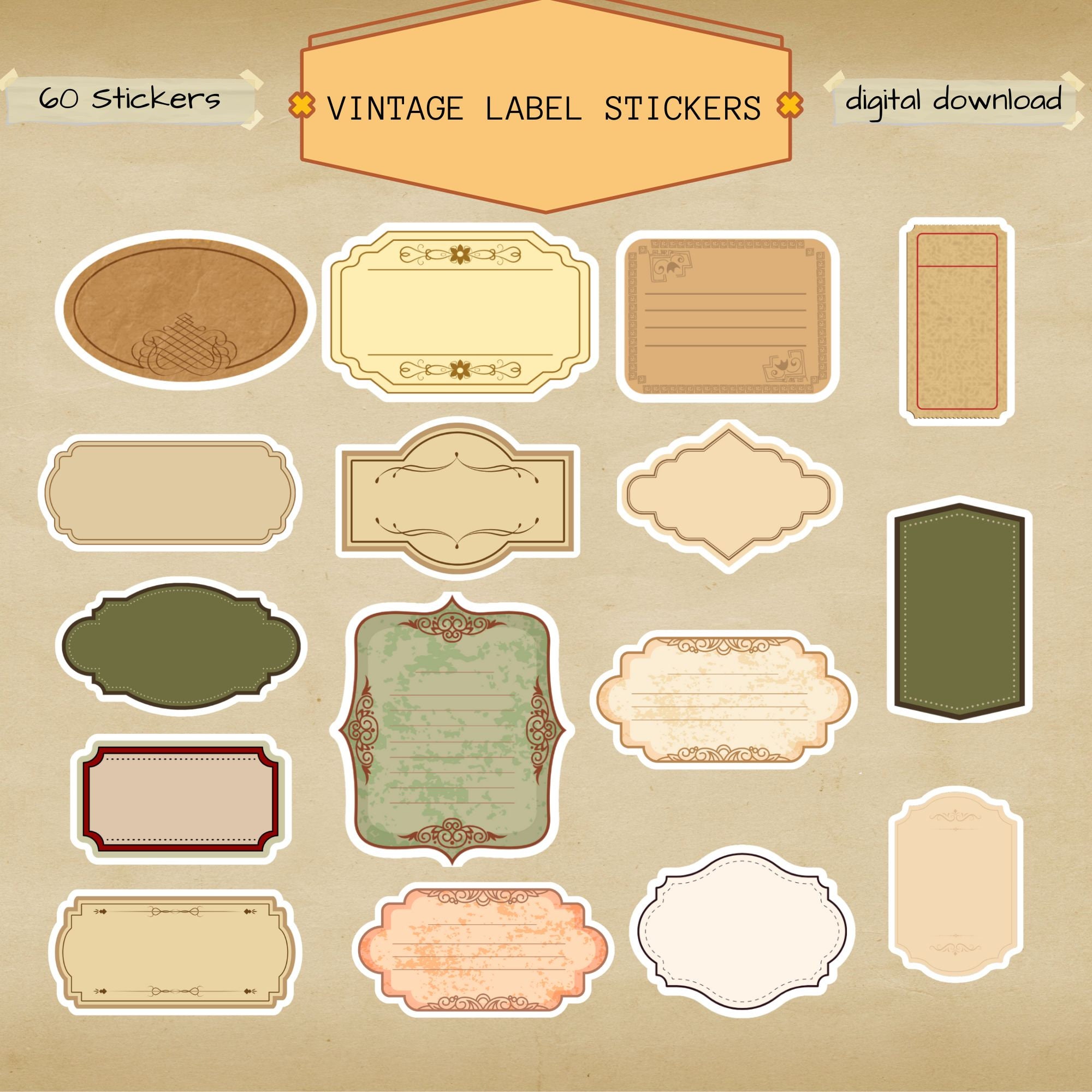 Vintage Printable Label Stickers, Digital Label Collectors Kit, Vintage ...